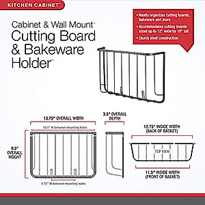 Spectrum Diversified Ashley Cabinet & Wall-Mounted Board & Bakeware Holder, Cookie Sheet Cutting Board Organizer for Cabinet, Baking Accessory Storage & Organization, Satin Nickel
