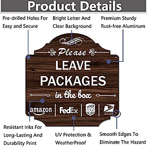 Please Leave Packages In The Box Signs 12 x 12 Inches Package Delivery Sign Metal Reflective Sturdy Rust Aluminum Waterproof Durable Ink Easy to Install Outdoor