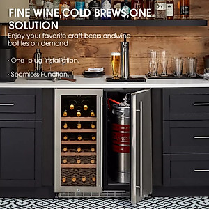 HCK Wine Cooler Fridge and Kegerator 2in1 Outdoor Refrigerator,Cellar Freestanding Refrigerator and keg fridge with tap with Digital Touch Display & Stainless Steel & Triple-Layer Tempered Glass Door