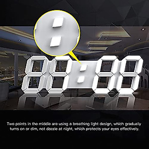 EDUP HOME 15" Large 3D LED Digital Wall Alarm Clock with Remote Control, LED White Light Nightlight Decor Clocks with Multi-Levels Brightness/Time/Date/Temperature Display, for Kitchen Bedroom Office