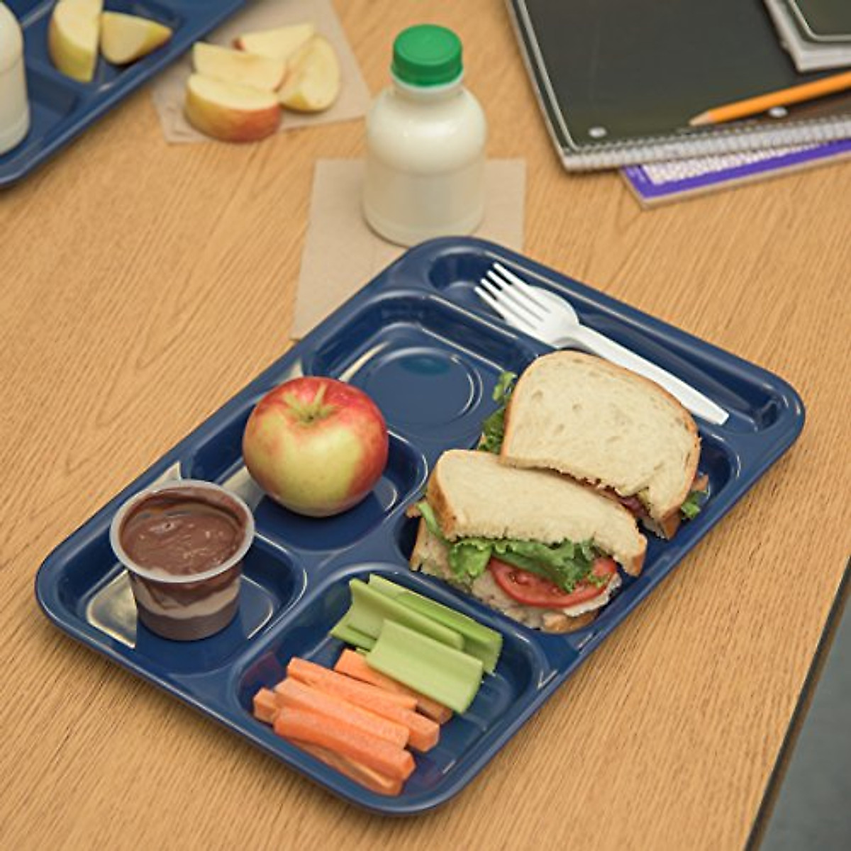 Carlisle FoodService Products Right Hand 6-Compartment Melamine Tray 14.5" x 10" - Dark Blue
