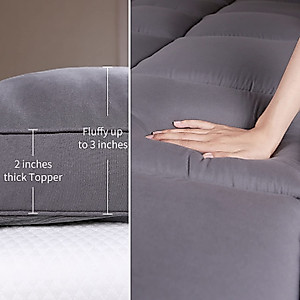 DOPEDIO Mattress Topper Queen,Extra Thick Mattress Pad,Cooling Mattress Topper Pillow Top Breathable Soft with 8"-21" Deep Pocket Down Alternative Fill (60x80 Inches, Grey)