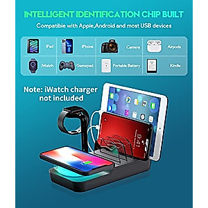 70W Charging Station for Multiple Devices, 5 in 1 Fast Charging Dock with 10W Max Wireless Charger and 4 Ports Charging Dock, 30W USB C PD Fast Charging for iPad, iPhone,Tablets,Kindle