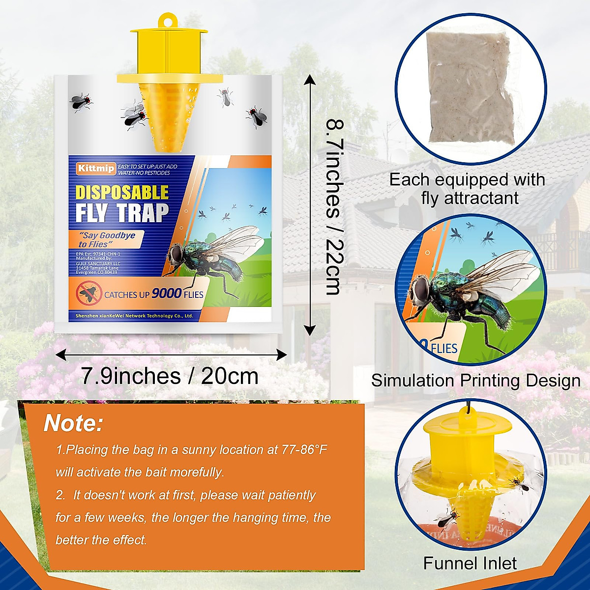 Kittmip 16 Pack Fly Traps Outdoor Fly Bags Fly Catchers Outdoors Disposable Outdoor Hanging Fly Killer Flying Insect Trap for Outdoor Indoor Home Patio