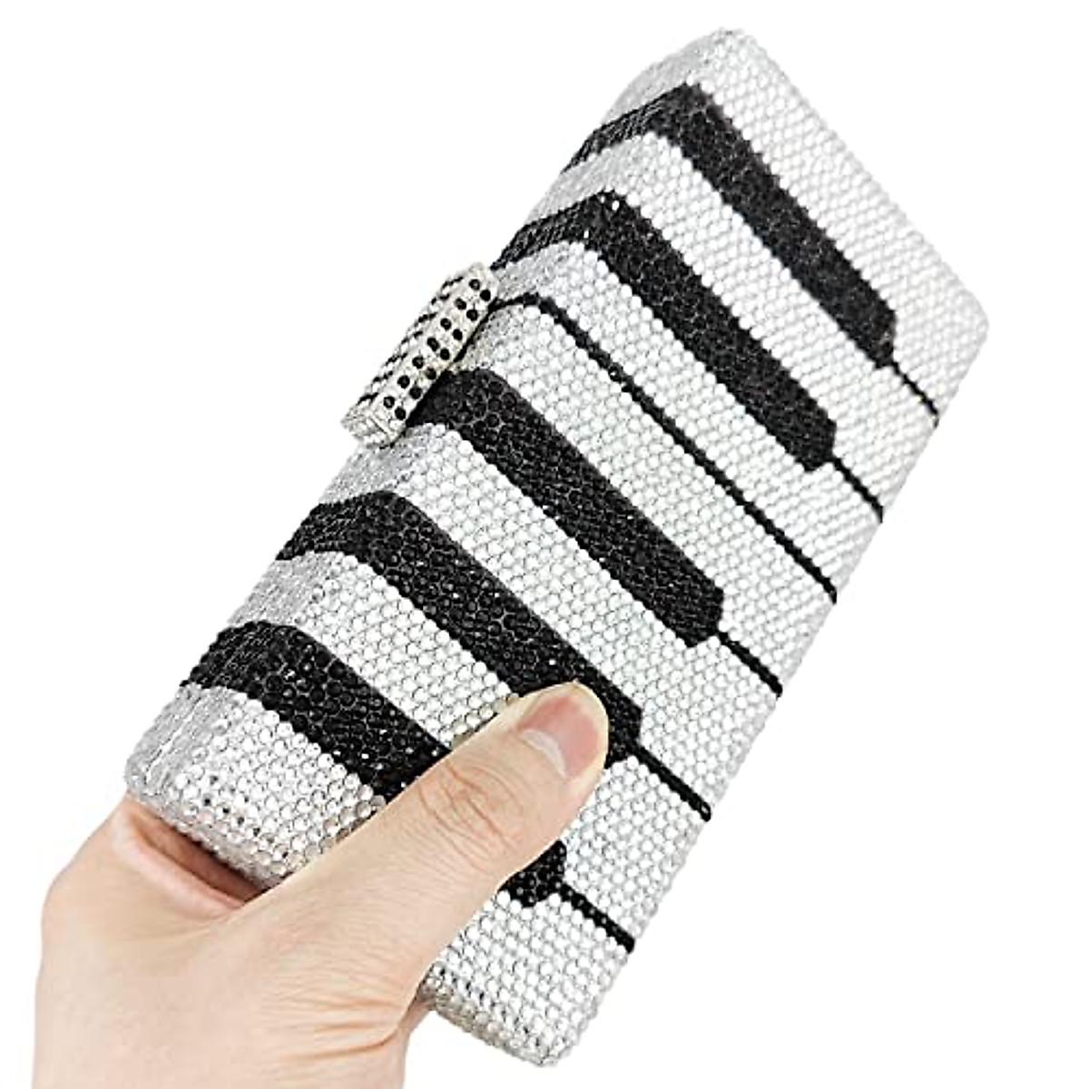 Boutique De FGG, Piano Keyboard Women Crystal Clutch Bag Evening Handbags, Wedding Party Rhinestone Purses