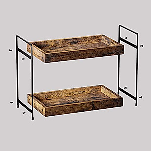 SANRETAHO 2-Tier Bathroom Counter Organizer, Wood Kitchen Countertop Spice Rack, Vanity Cosmetic Makeup Organizers Shelf for Bathroom Storage Organization, Rustic Brown