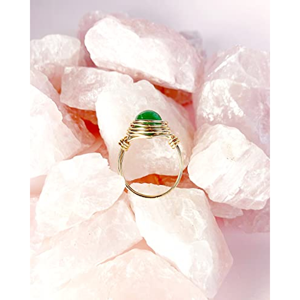 Green Aventurine Gemstone Ring, Natural Solitaire Stone Ring, Sterling Silver Band, 14K Gold-Filled Band, 14K Rose Gold-Filled Band, Custom Size, Jewelry Inspirations