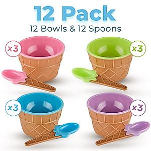 Greenco Ice Cream Bowls and Spoons Set of 12 | Vibrant Colors Ice Cream Bowls Set | Ice Cream Sundae Kit for Summer Holiday Parties | Ice Cream Sundae Bowls for Kids | Ice Cream Bowl Gift Set