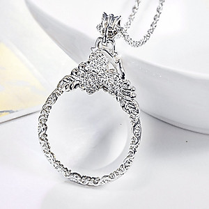 Elegant Magnifying Glass Necklace, Portable Necklace Magnifier Pendant, Delicate Reading Magnifying Glass with Chain Necklace, Light Weight Magnifier for Seniors Reading, Inspection, Coins, Jewelry