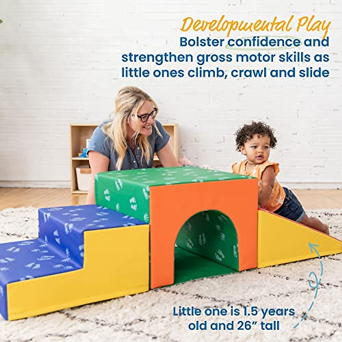 ECR4Kids SoftZone Single Tunnel Climber, Toddler Playset, Assorted, 3-Piece