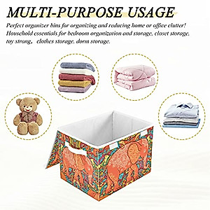 innewgogo Elephant African Storage Bins with Lids for Organizing Dust-proof Storage Bins with Handles Oxford Cloth Storage Cube Box for Living Room
