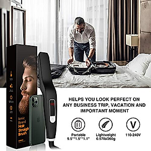 COOLKESI Ionic Hair Beard Straightener Comb, Faster Anti-Scald Ceramic Heated Beard Brush, Upgraded Portable Beard Straightening Comb 6 Adjustable Temp, Unique Stocking Stuffers Gift for Men (Black)