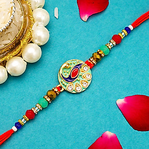 Indotribe 3 Pc Rakhi For Brother And Bhabhi Rakhi for brother Rakhi Set Rakhee for Brother Sister Bracelets Rakhi Gifts For Brother Lumba Rakhi For Bhabhi Rakhi With Roli Chawal Rakhi Sets lumba rakhi