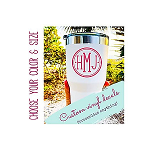 Custom Monogram Vinyl Decal - Initial Bumper Sticker, for Tumblers, Laptops, Car Windows -Circle with Simple Letters & Dot Design