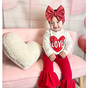 oneflow Toddler Baby Girls Valentines Day Outfits Love Heart Print Shirt Pullover Top Flared Pants Fall Spring Clothes Set (18-24 Months,A-Red Flared Outfit)