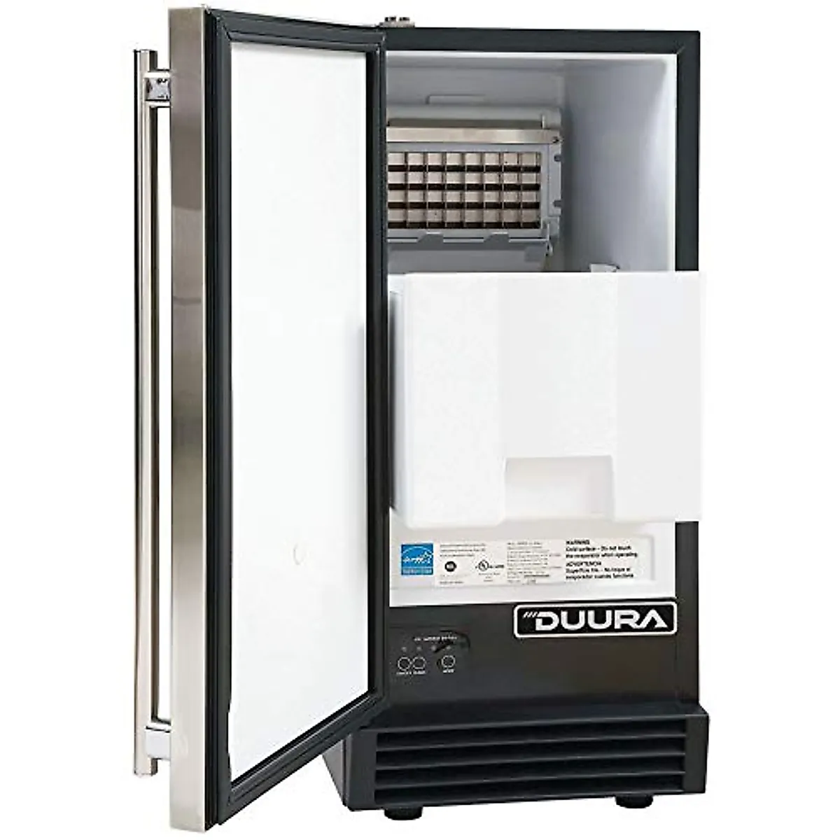 DUURA DI50P 65Lb Premium Clear Ice Cube Maker Machine with Drain Pump Blue LED and Energy Star Built-In Undercounter or Freestanding Household Residential or Commercial Use, 15 Inch Wide, Silver