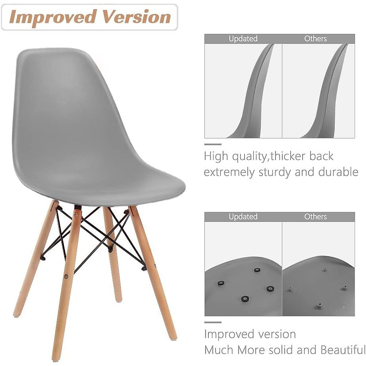 Set of 4 Kitchen Dining Chairs Easily Assemble Modern Fabric Cushion Seat Chair w/Metal Legs Fabric Cushion Side Chairs with Sturdy Metal Legs for Home Kitchen Living Room, Grey