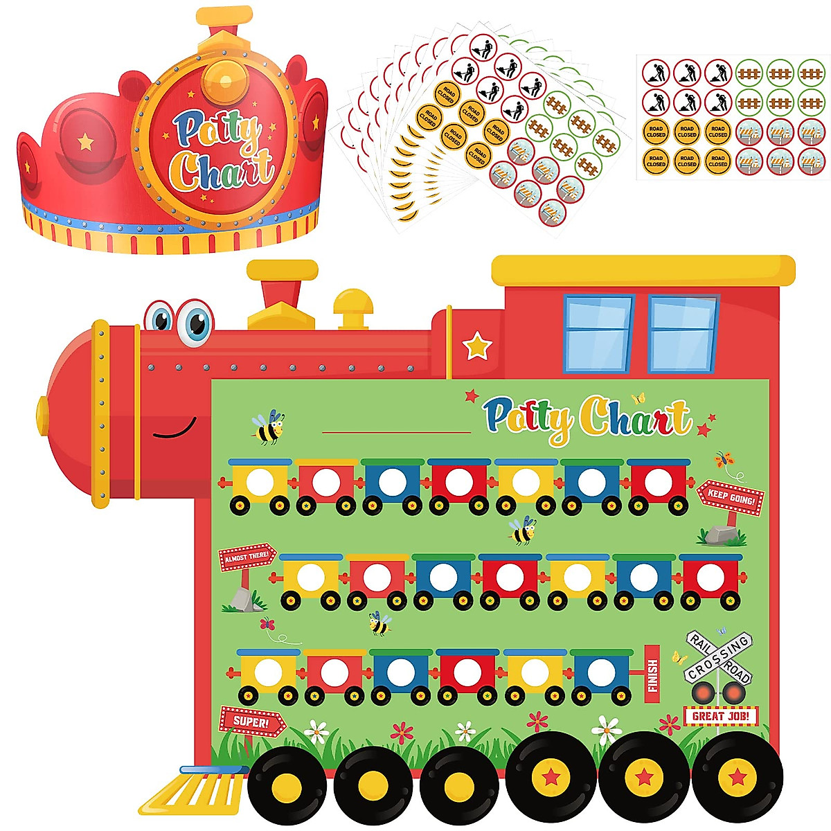 Toddler Potty Training Chart: Stickers, Crown & Railroad Theme