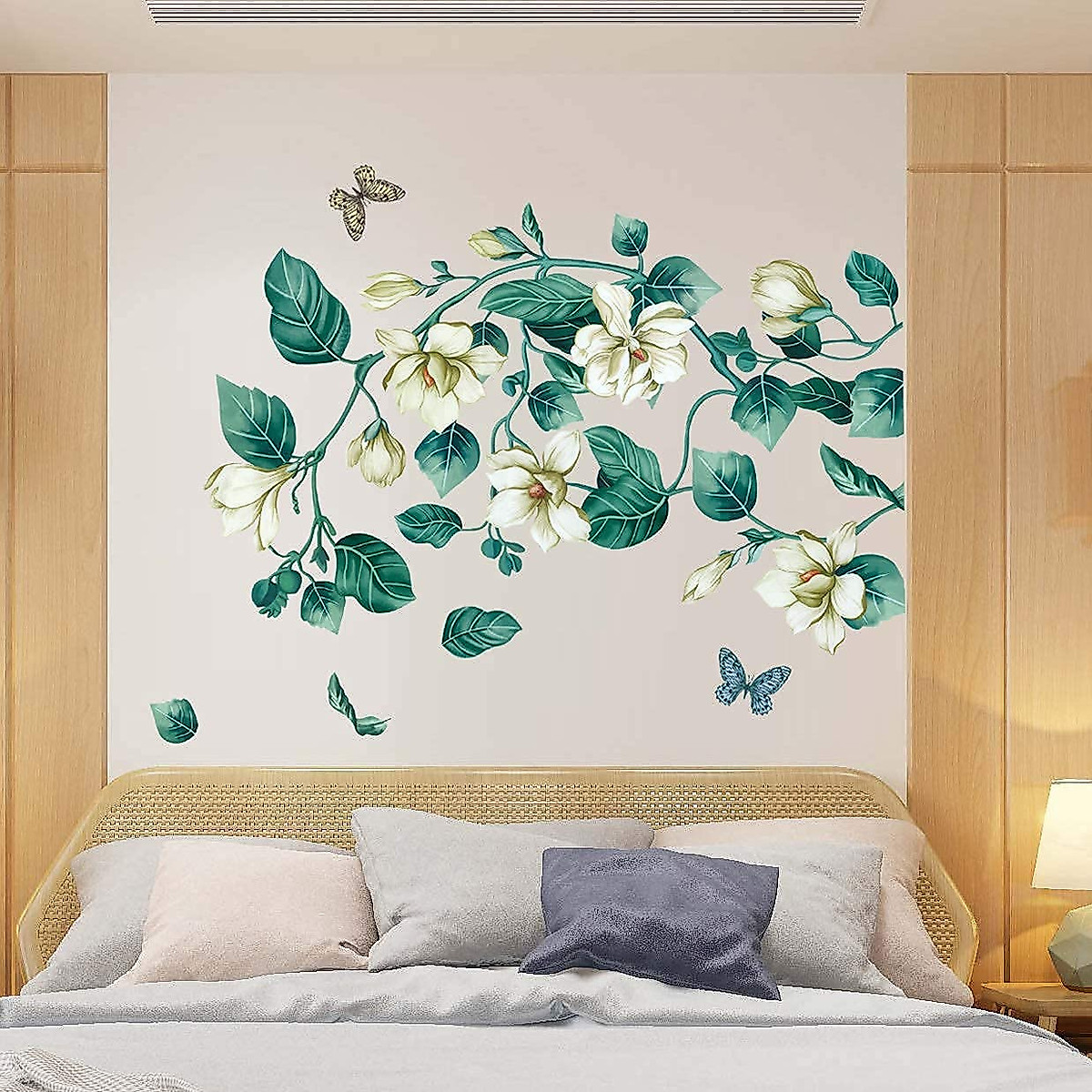 LiveGallery Removable Vinyl Fresh Green Leaf and White Flower Wall Sticker Murals Kids Girls Bedroom Nursery Rooms Wall Decals 3D Peel and Stick Decor for Home Living Room Offices Wall Corner