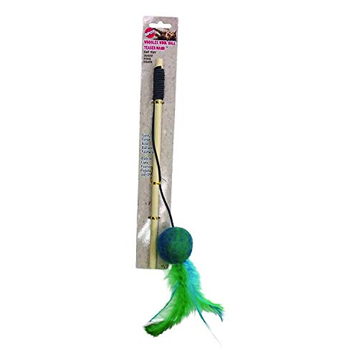 SPOT Ethical Pets Wool Ball Teaser Wand Wuggles Cat Toy, Assorted (52049)