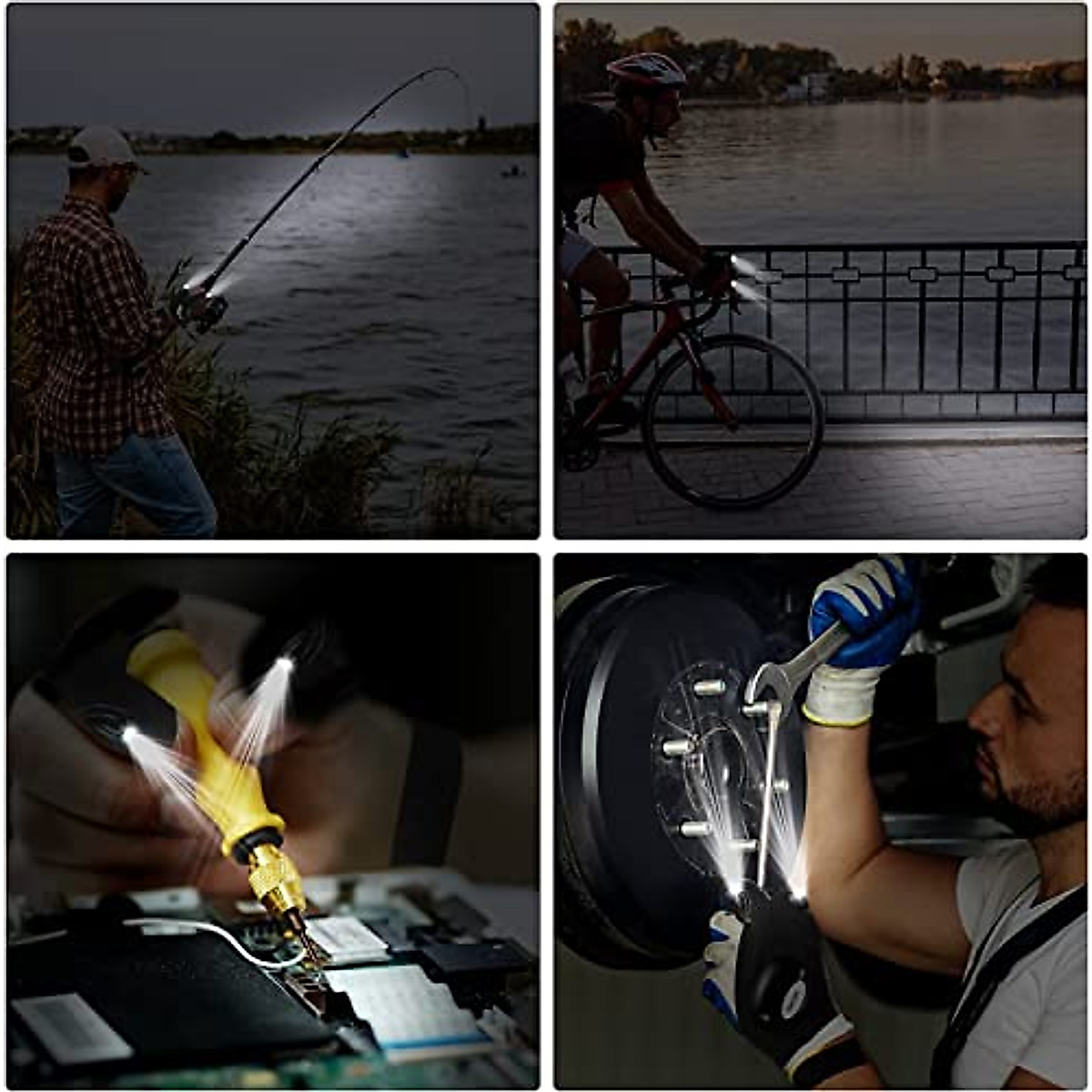 QEZEZA LED Flashlight Gloves, Gift for Man, Lighted Gloves for Men, Stretchy LED Fingerless Gloves, 1 Pair of Gloves and Replacement Battery, Screwdriver, Stocking Stuffers for Adults