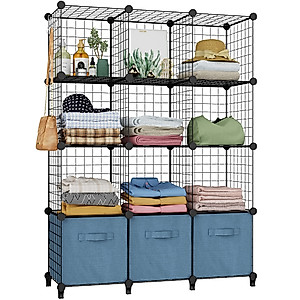 HOMIDEC Closet Organizers and Storage, 12 Storage Cubes, Wire Cube Storage DIY Room Storage Shelf for Garment Racks, Closet, Wardrobe