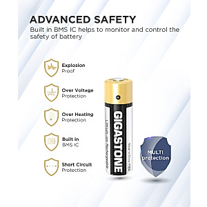 Gigastone Rechargeable Lithium AA Batteries, 1.5V Constant Voltage, 3000mWh High Endurance 1000x Cycles, Built-in Safety Protection, 4-Pack AA Batteries + 8-Bay Fast Charging AA AAA Battery Charger