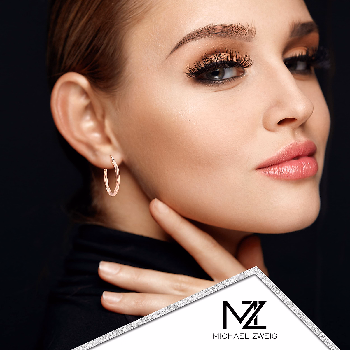 Michael Zweig Rose Gold Plated Sterling Silver Twist Hoop Earrings with Click-Top Tube Size 2.0mm Hoops Outside Diameter 30mm