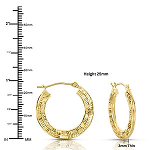 14k Yellow Gold Diamond-cut Round Flat Hoop Earrings (25mm (1 inch))…