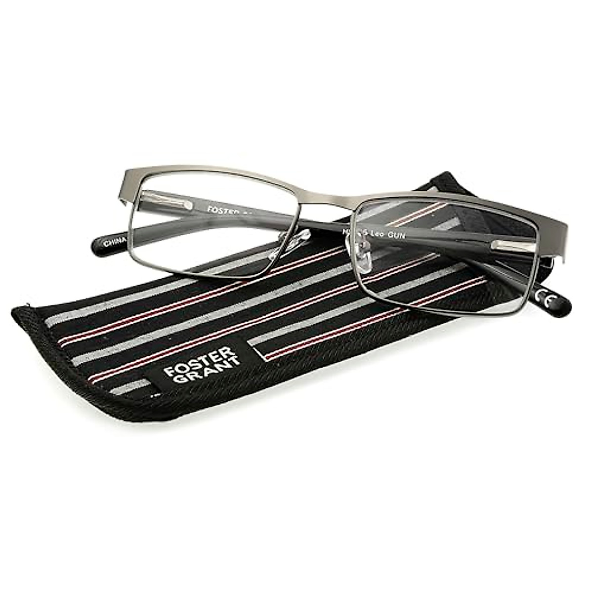 Foster Grant Men's Leo Square Reading Glasses, Gunmetal/Transparent, 59 mm + 2.5