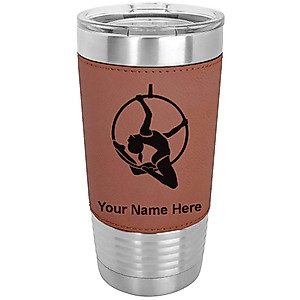 LaserGram 20oz Vacuum Insulated Tumbler Mug, Aerial Hoop, Personalized Engraving Included (Faux Leather, Dark Brown)