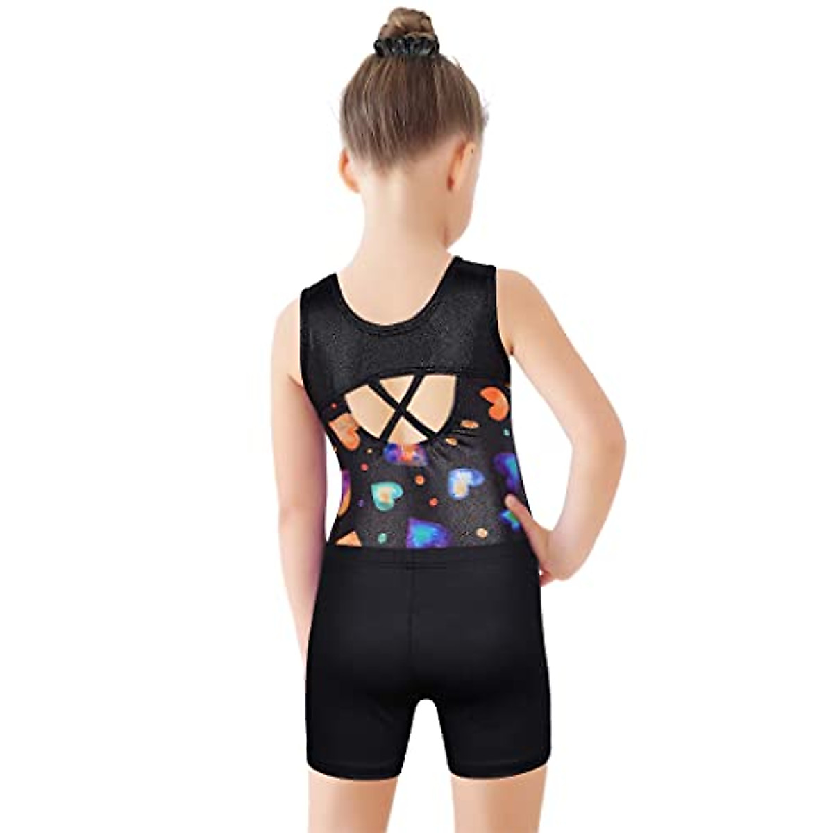 XFGIRLS Gymnastics Leotards for Girls Sparkle One-Piece Activewear Sleeveless Ballet Dance Athletic Leotards with Shorts Black 10-12 Years