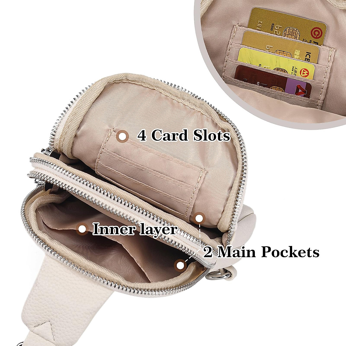 Haytijoe Small Crossbody Sling Bag for Women Travel Purses Anti Theft Cross Body Bag for Woman Fanny Packs(2-IN-1 Milky White)