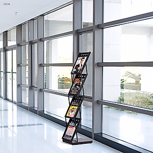 WERTIRUNG Brochure Magazine Catalog Literature Display, Literature Catalog Rack with Carrying Bag, Foldable Magazine Stand for Office Retail Store and Exhibition Trade Show, 4 Pockets (Black)