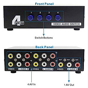 Panlong 4-Way AV Switch RCA Switcher 4 in 1 Out Composite Video L/R Stereo Audio Selector Box for DVD STB Game Consoles