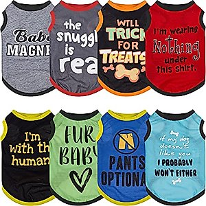 8 Pieces Dog Shirts Printed Clothes with Funny Letters Summer Cool Puppy Shirts Breathable Outfit Soft Dog Sweatshirt for Pet Cats (Classic Pattern,Medium)