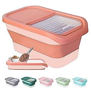 DDMOMMY 10-13 Lbs Dog Food Storage Container, Collapsible Dog Food Container with Sliding Lid, Scoop and Silicone Dog Bowl, Pet Food Storage Containers Dry Food for Dog, Cats and Other Pets (Red)