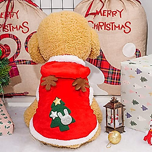 Christmas Pet Dog Costume Red Reindeer Clothes Christmas Dog Cat Elk Costume Outfit Soft Fleece Winter Warm Hoodie Xmas Clothing for Small Dogs Cats (Medium)