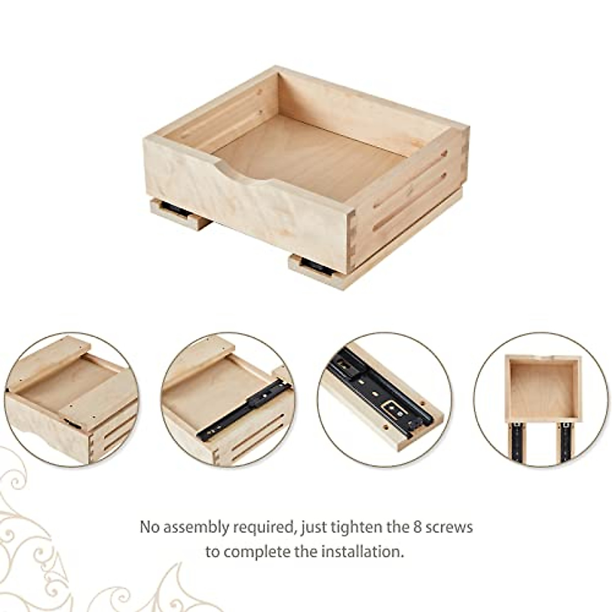 LuxursKingQYW Fully Assembled Drawer Wood Pull Out Tray Drawer Box Kitchen Cabinet Organizer, Cabinet Slide Out Shelve, Wooden Pull-Out Shelf(12" W×10" D×3" H)