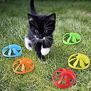 18 Pieces Cat Fetch Tracking , Interactive Toys with 5 Colors Flying Propellers for Indoor Pet Cat Kitty Training Chasing (Blue Cat Theme Design)