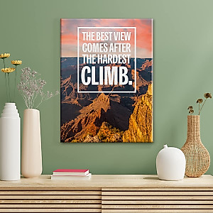 Inspirational Canvas Wall Art Poster Print, Positive the Best View Comes after the Hardest Climb Mountains Picture Painting Ready to Hang Home Office Classroom Decor Gift (11.5" x 15")