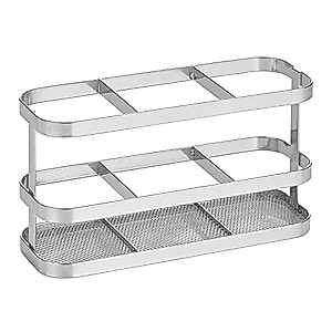 mDesign Steel Bathroom Countertop Hair Tool Storage Organizer Accessory Basket Tray, Vanity Table Holder for Hair Dryer, Straightener, Curling Iron, Styling Products, Carson Collection, Chrome