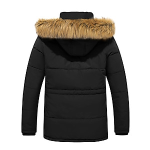 WenVen Men's Winter Coat Bubble Parka Jacket with Fur Removable Hood (Black, L)