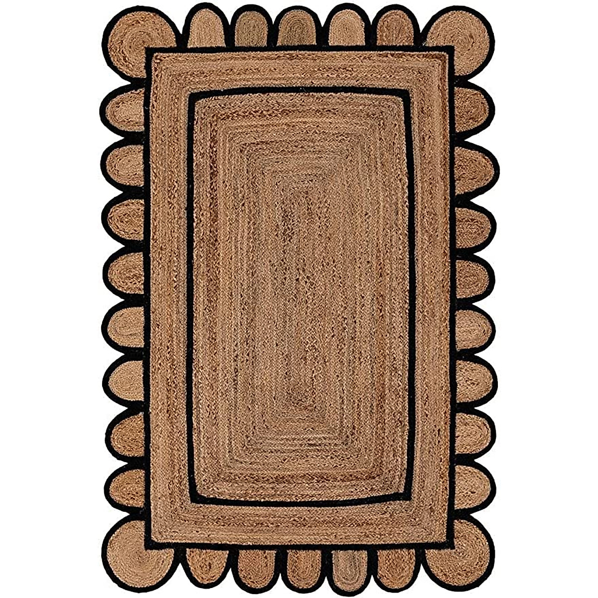 Scallop Pattern Jute Bohemian Area Rug (Black, 2'x3')