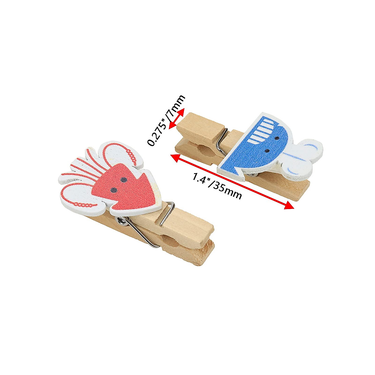 Bitray Mini Wooden Clothespins Cute Ocean Animals Wooden Clips Multi-Function Photo Paper Peg Pin Craft Clips - 40pcs