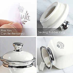 fanquare White Canisters Set of 3, Farmhouse Porcelain Cookie Jars for Countertop, Large Ceramic Sugar Container with Lid, Spice Jar with Label