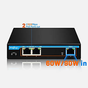 Gigabit Ethernet POE Extender 1 Port 60W in 2 Ports 30W Out POE Passthrough Switch Compliant with IEEE802.3af/at/bt and Extends UP to 100 Meter PX202