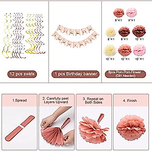 30th Pink Rose Gold Birthday Decorations,Rose gold Glittery Cheers to 30 Years Banner,Poms,Sparkling Hanging Swirls Kit for women Birthday Party Supplies