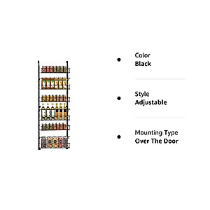 Auledio Over The Door Pantry Rack, Adjustable 6 Baskets Closet Organizer Hanging Spice Space Saver,Black