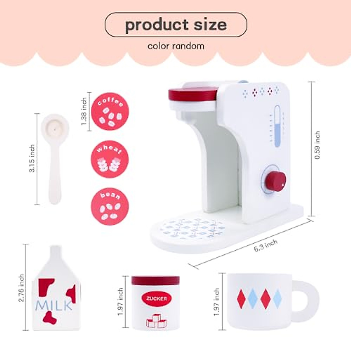 OsetToys Kids Coffee Maker Playset, Wooden Coffee Set Play to Learn Coffee Making Routine , Multi - Pretend Play Kitchen Accessories Kids Coffee Maker Play Set for Girls and Boys